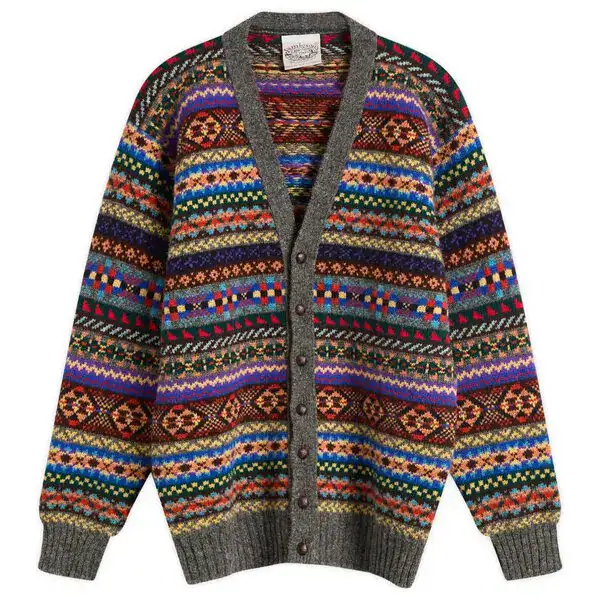 Jamison's shetland knit カーディガン Jamieson'S Of Shetland Fair Isle V-Neck Cardigan - Grey | Editorialist
