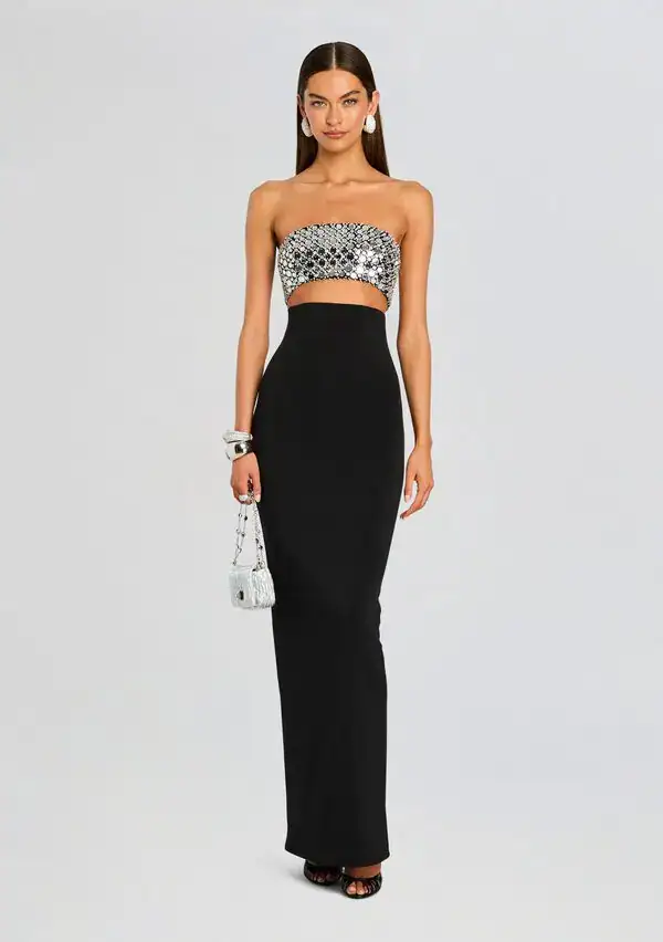 Retrofete Esmerelda Strapless Sequin Dress - Black | Editorialist