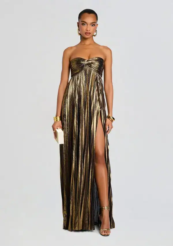 Retrofete Zoa Dress in Metallic Gold - Size XS