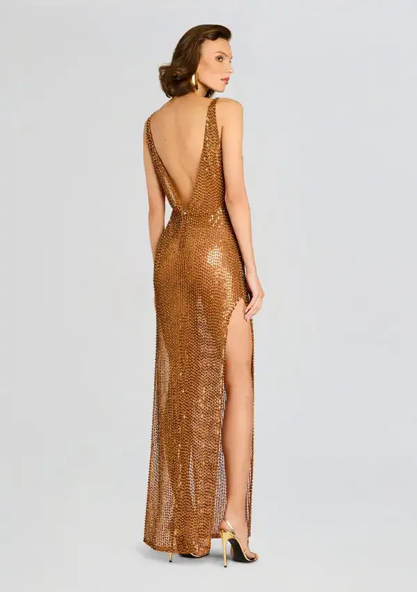 slim fit dress slacks Lyric Embellished Low Back Maxi Dress in Gold main image 0
