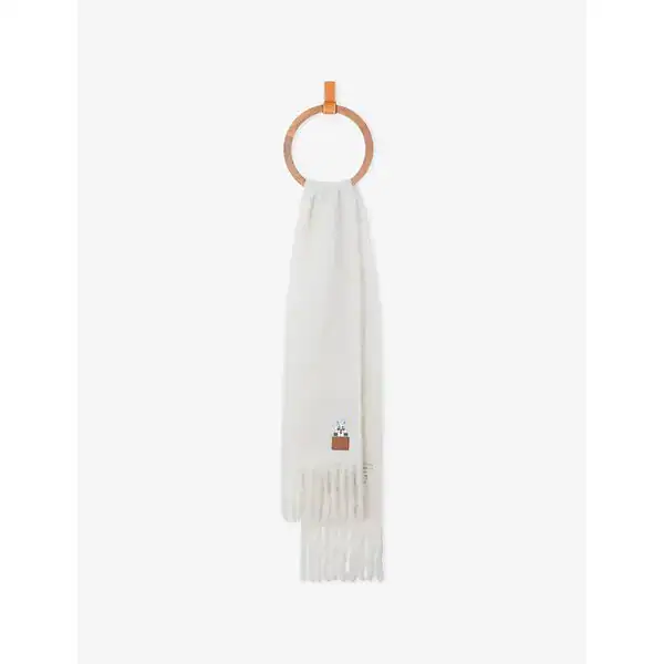 Loewe Futurist Cat Branded Wool-Blend Scarf - White | Editorialist