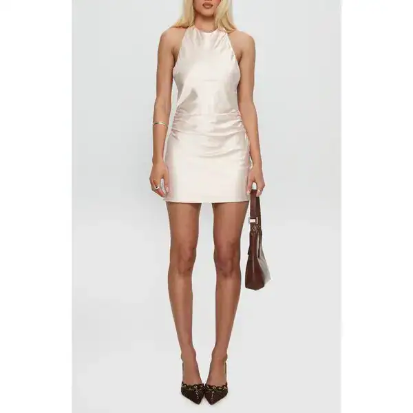 sachin and babi light blue dress Princess Polly Emmarose Faux Pearl Halter Mini Dress - Champagne