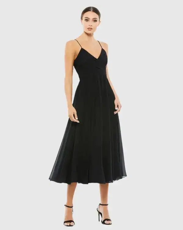 midi black flowy dress Black Striped Strapless Flowy Midi Dress main image 1