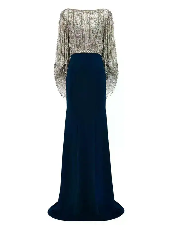 blue embellished maxi dress Gwen Ice Blue Embellished Cape Sleeve Maxi Dress – Frock and Frill