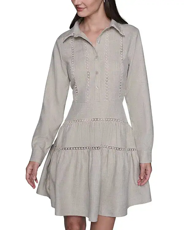 Karl Lagerfeld Paris A-Line Long Sleeve Dress In Beige - 44% Off |  Editorialist