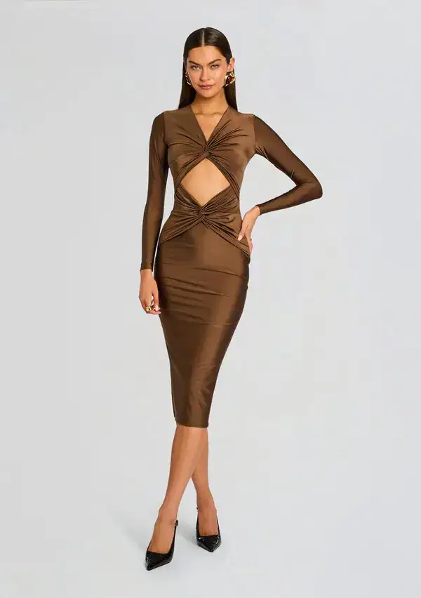 SEROYA Maida Dress in Brown - size XS
