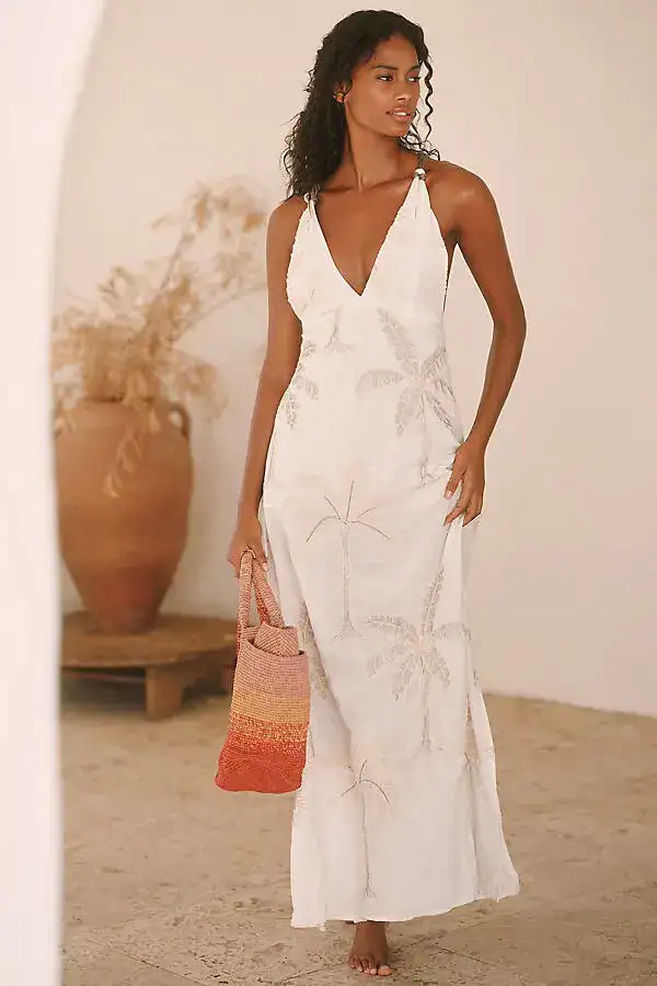 knee length dresses for ladies Thérèse Neutral Scarf-Design Satin Maxi Dress, XL / Neutrals main image 1