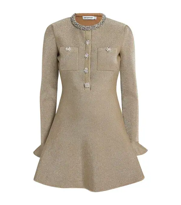 knee length dresses for ladies Self-Portrait Lurex Peplum Mini Dress main image 1