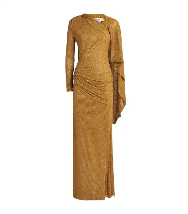 slim fit dress slacks Self-Portrait - Gold Crystal Trim Knit Midi Dress main image 0