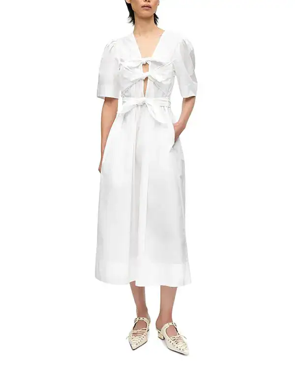 Ganni Stretch Cotton Dress - Bright White | Editorialist