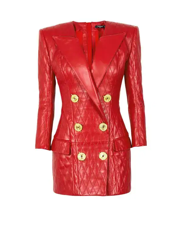 chinese dress ladies Asymmetric Red Leather Evening Mini Dress Custom / Red main image 1