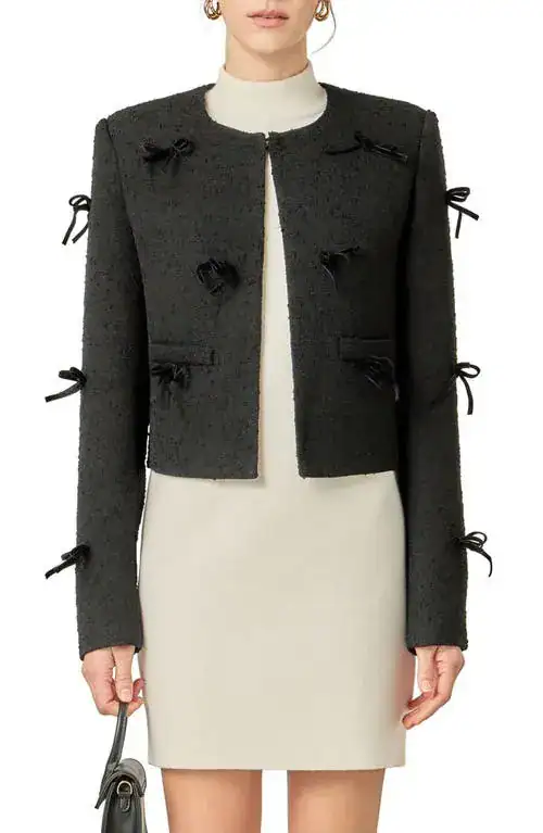 English Factory Bow Jacket In Black/Grey - 30% Off | Editorialist