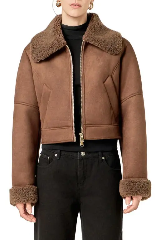English Factory Faux Shearling Trim Moto Jacket In Brown - 30% Off ...
