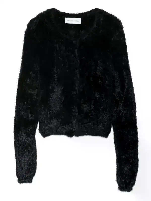 Marine Serre Fuzzy-Texture Cardigan - Black | Editorialist