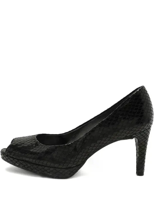 Stuart Weitzman Python-Effect Leather Pumps - Black | Editorialist