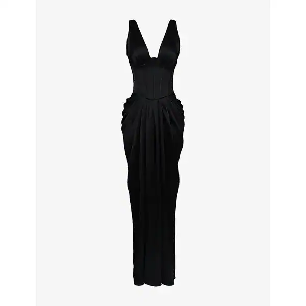 star wars padme black dress Golden Spotlight Plunge Long Sleeve Maxi Dress main image 0