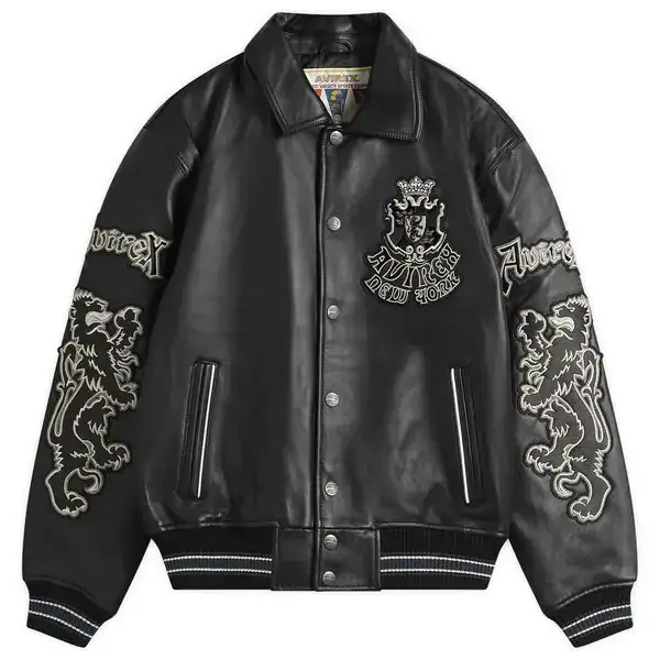 Avirex Goth Varsity Leather Jacket - Black | Editorialist