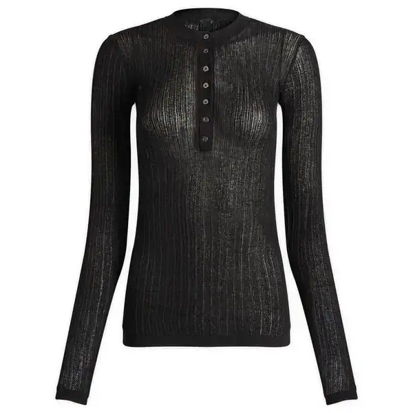Skims Sheer Modal Long Sleeve Henley - Onyx | Editorialist