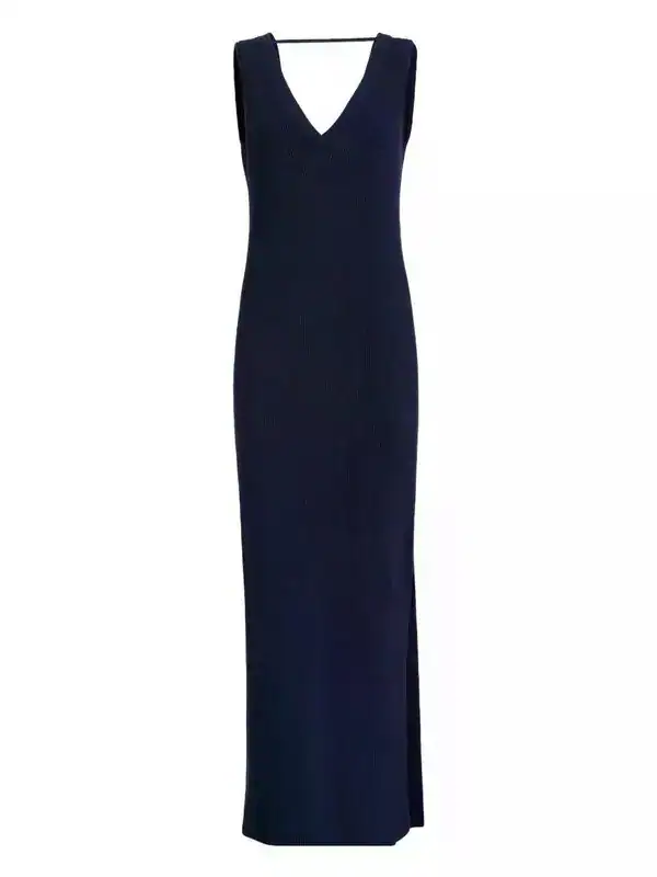 Brunello Cucinelli Ribbed-Knit Maxi Dress - Blue | Editorialist