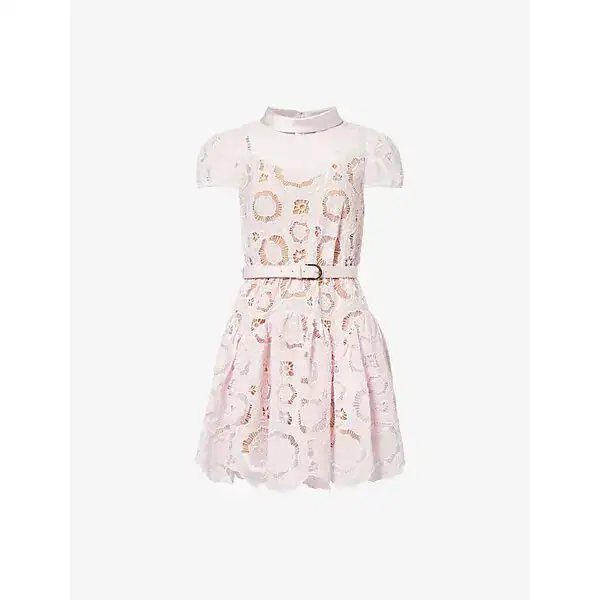 Self-Portrait Floral Lace Mini Dress Pink 10