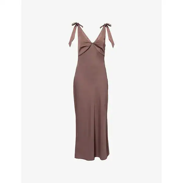 PRETTY LAVISH Piper Tie-strap Satin Midi Dress - Chocolate Brown |  Editorialist