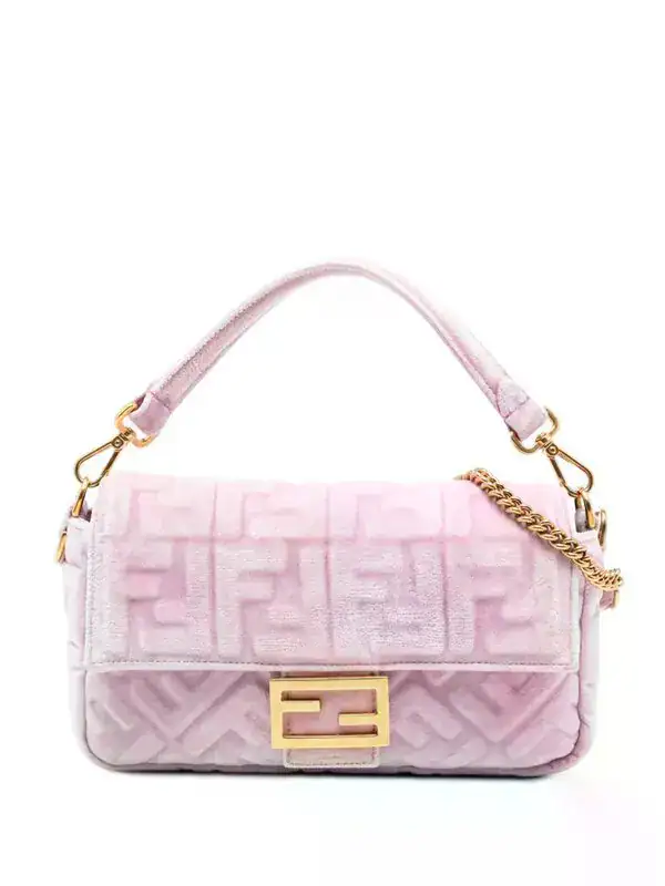 Fendi Zucca Embossed Velvet Baguette Satchel - Pink | Editorialist
