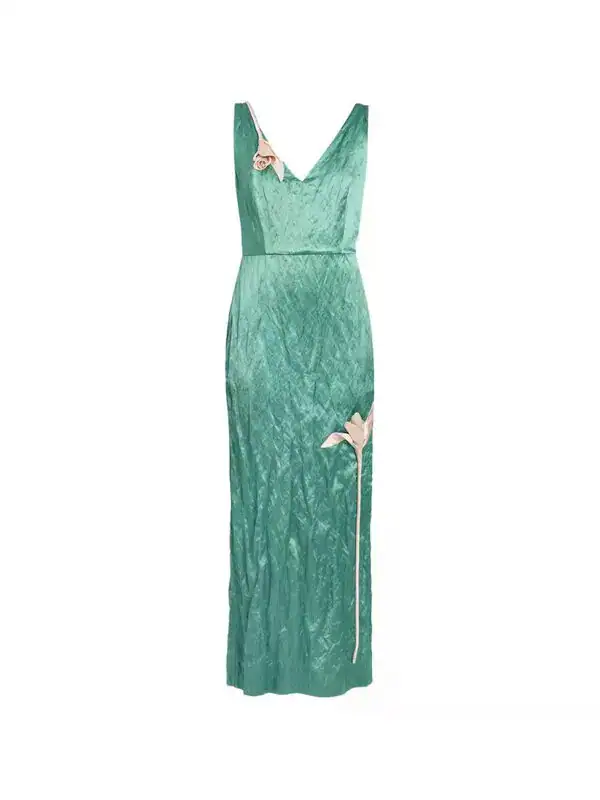 green erdem dress Rose Bouquet Sea Green Floral Print Linen Pencil Midi Dress