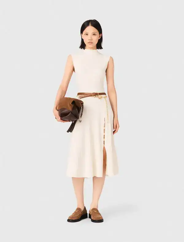 Maje Viscose Ribbed Knit Midi Dress - Ecru | Editorialist