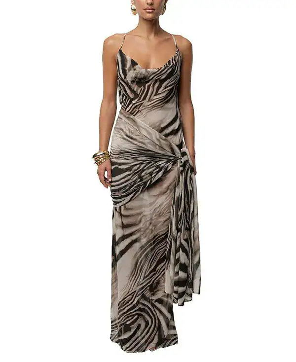 Jluxlabel Zebra Print Halterneck Maxi Dress - Brown | Editorialist