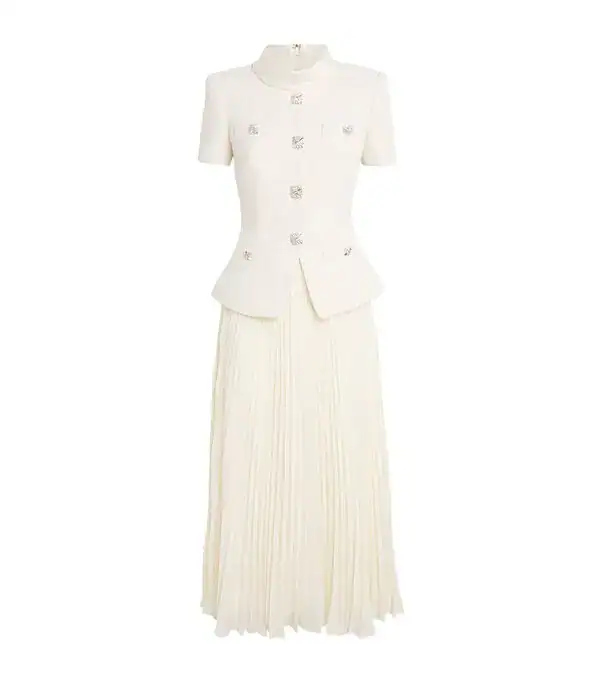 Self-Portrait Boucl Chiffon Midi Dress - Ivory | Editorialist