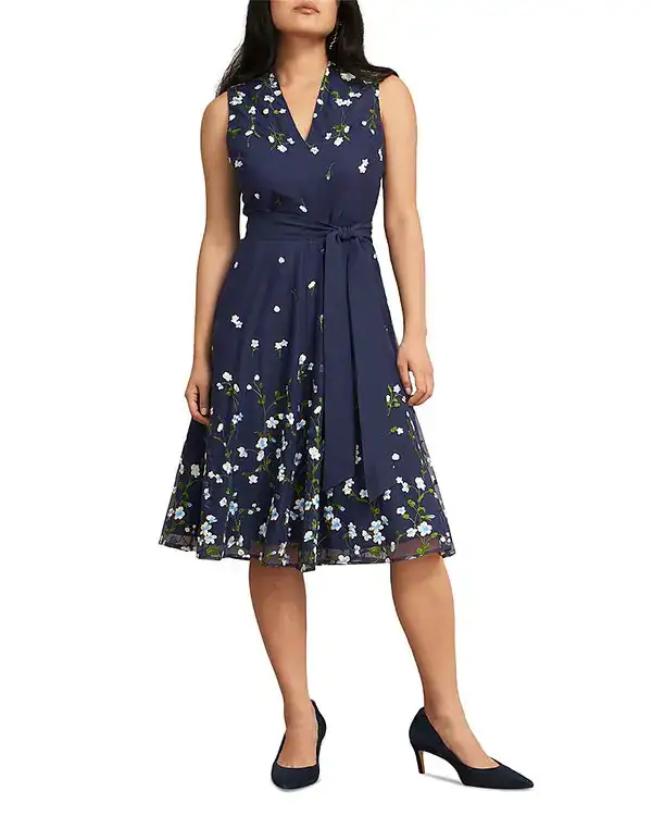 Hobbs Petite Aria Floral Embroidered Dress Midnight Blue Size 12