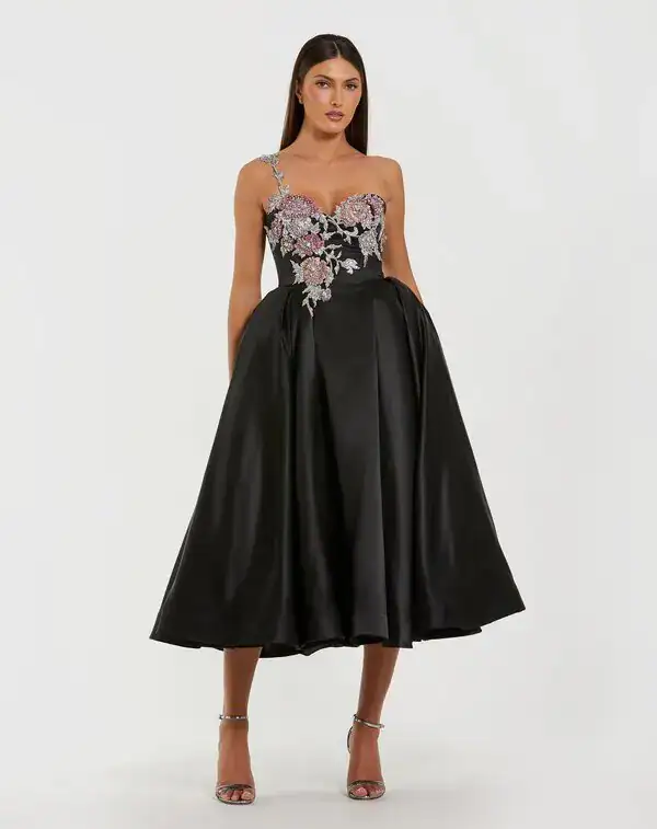 open lace back dress Leon Silk-Satin Midi Devoré in Bouquet Devoré Navy main image 1