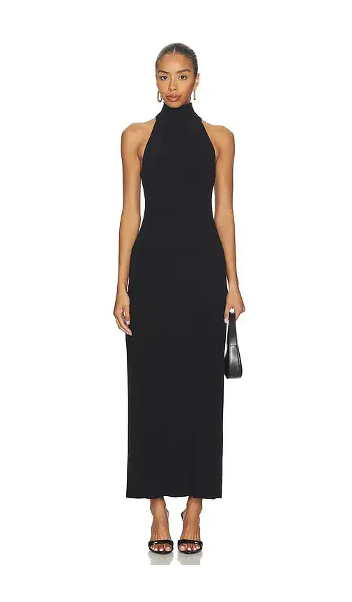 Enza Costa Knit Halter Turtleneck Fluid Dress - Black - 8% Off |  Editorialist