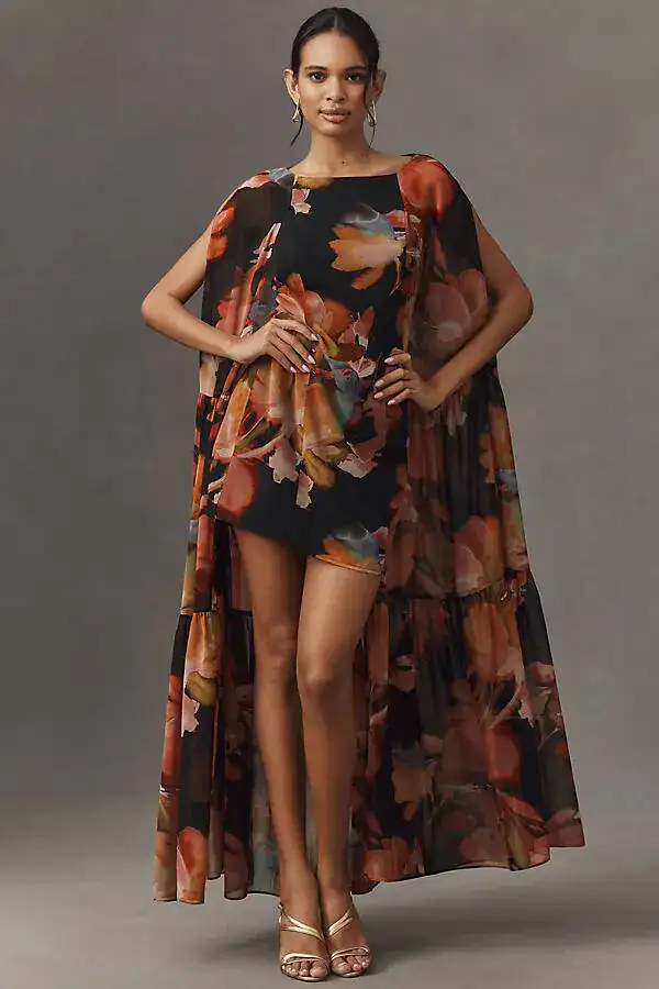 Hutch Printed Mini Cape Dress In Black Floral - 31% Off | Editorialist