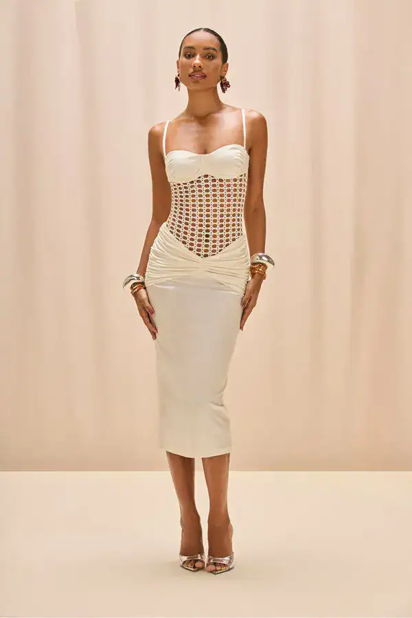 Patbo SELENE MESH UNDERWIRE Beach DRESS - White
