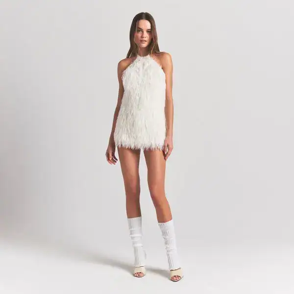 chinese dress ladies Women's Angelic Beauty Halter Lace Mini Dress in White main image 0