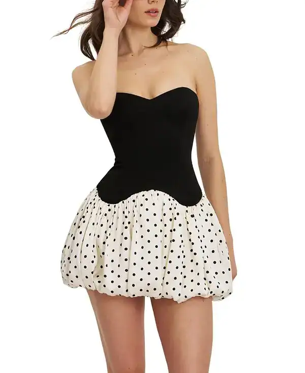 white christmas dresses Retro Polka Dots Black Corset Bone Mesh Overlay Tulle Midi Dress – sunifty
