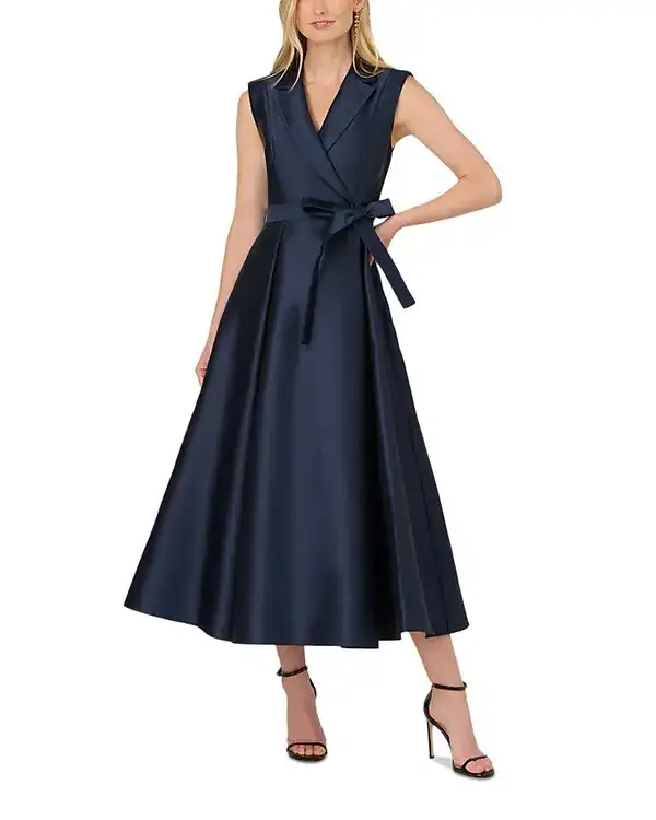 Adrianna Papell Lapel Mikado Dress - Midnight | Editorialist