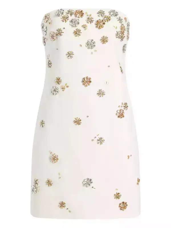 white strapless dress with gold flowers BETHANY STRAPLESS ROMPER DRESS main image 1