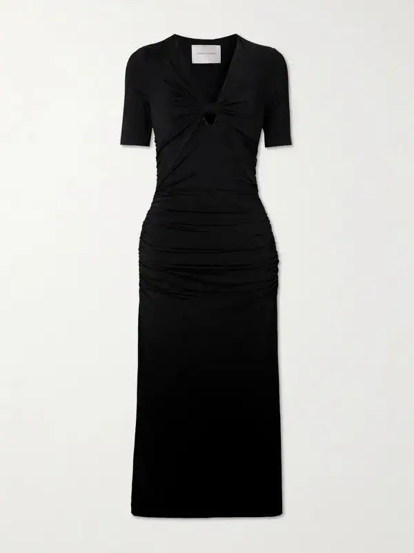 Carolina Herrera Cutout Ruched Jersey Midi Dress - Black