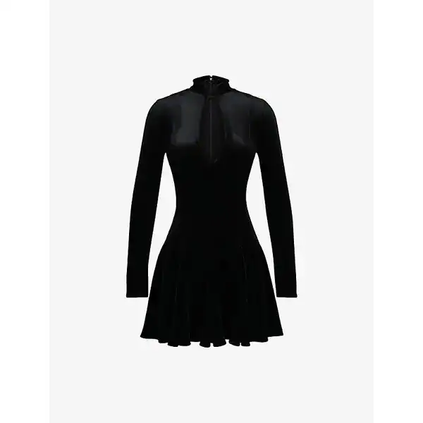House Of Cb Stella Cut-Out Stretch-Velvet Mini Dress In Black