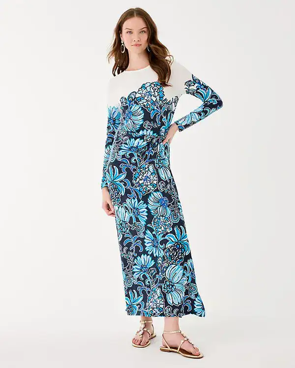 knee length dresses for ladies WISTERIA ELBOW SLEEVE V-NECK MAXI DRESS, FIDDLE LEAF GREEN ESCAPE PLAN –  Palm Place