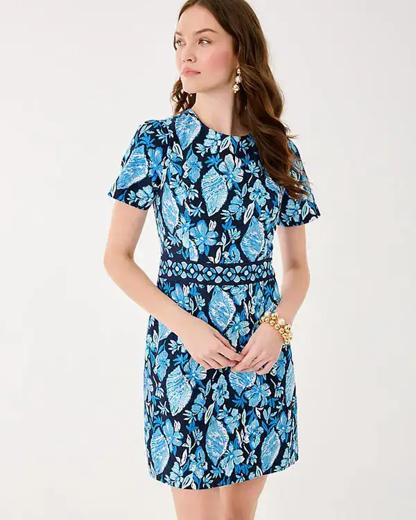 Lilly Pulitzer Brynne Stretch Shift Dress - Low Tide Navy Seashell Splendor  Engineered Woven Shift | Editorialist