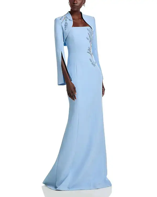 Rickie Freeman For Teri Jon Crepe Bead Trim Bolero & Strapless Gown -  Powder Blue | Editorialist