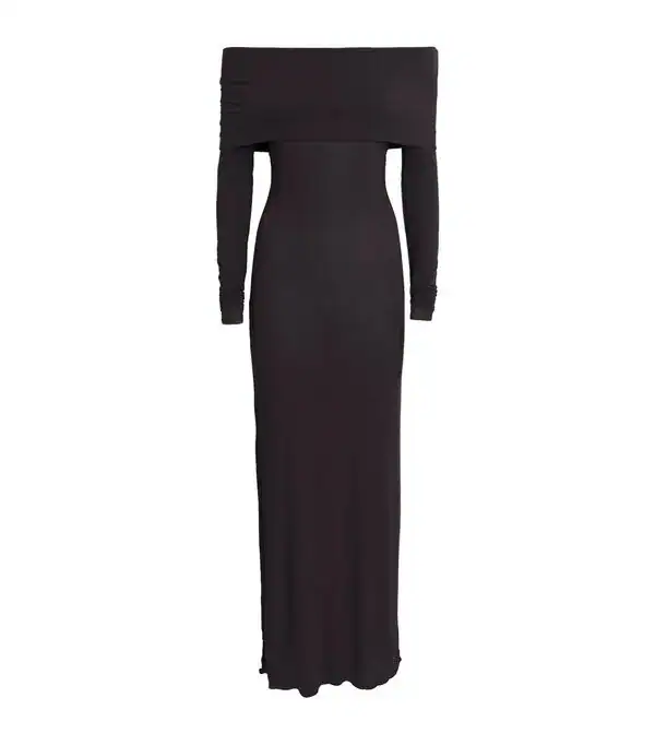 Skims Sheer Modal Off-The-Shoulder Maxi Dress - Burgundy - 50% Off |  Editorialist