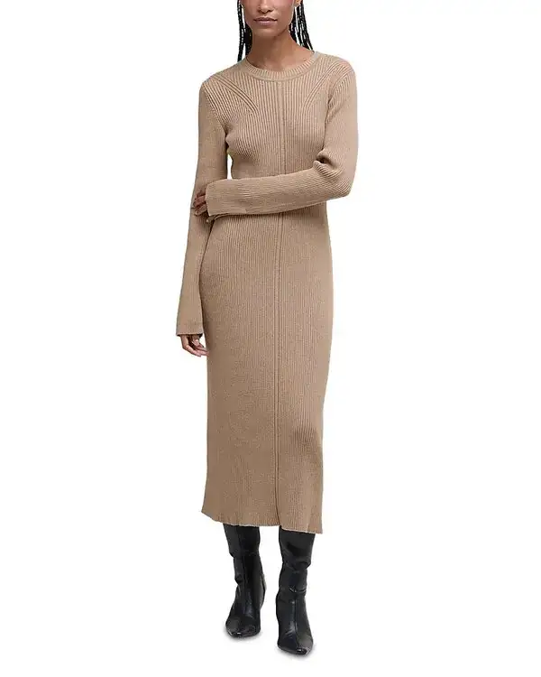 Barbour Anastasia Knitted Midi Dress Womens Pale Camel Size: US 4