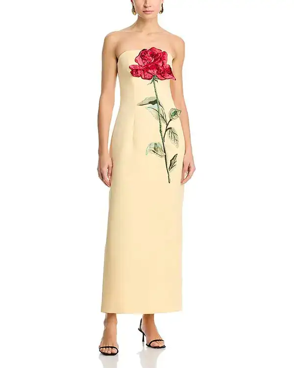 Leo Lin Rayna Applique Rose Maxi Dress Exclusive - Butter | Editorialist