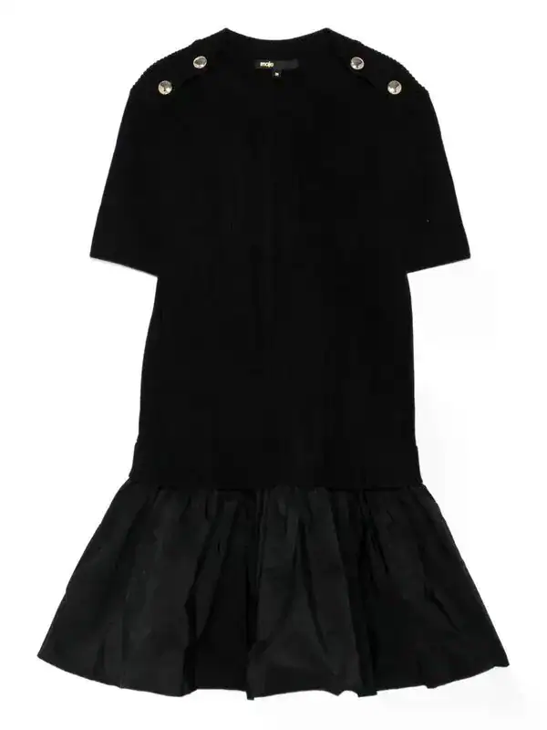 Maje Ribbed Knit Bubble Hem Mini Dress With Gold-Tone Button Detailing In  Black - 30% Off | Editorialist