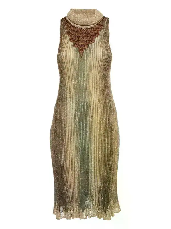 Roberto Cavalli Knitted Embellished Midi Dress - Gold