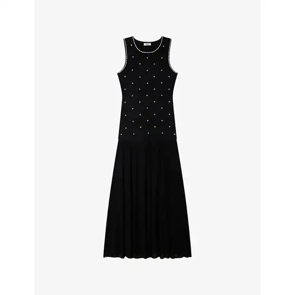 Sandro Naima Imitation Pearl Button Front Sleeveless Midi Dress - Black |  Editorialist